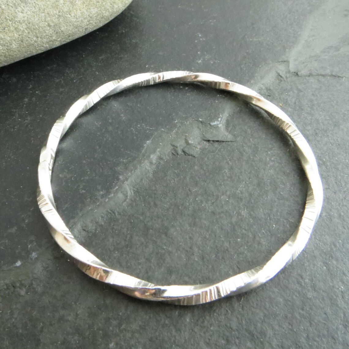 Twisted Silver Bangle Line Texture Bracelet Contemporary - Etsy UK