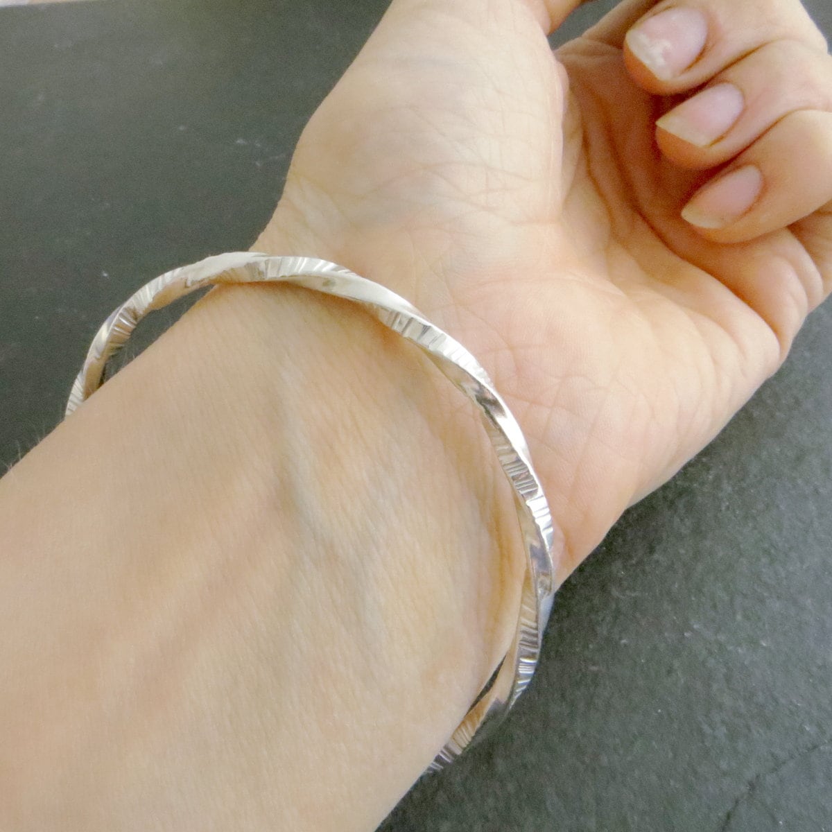 Twisted Silver Bangle Line Texture Bracelet Contemporary - Etsy UK