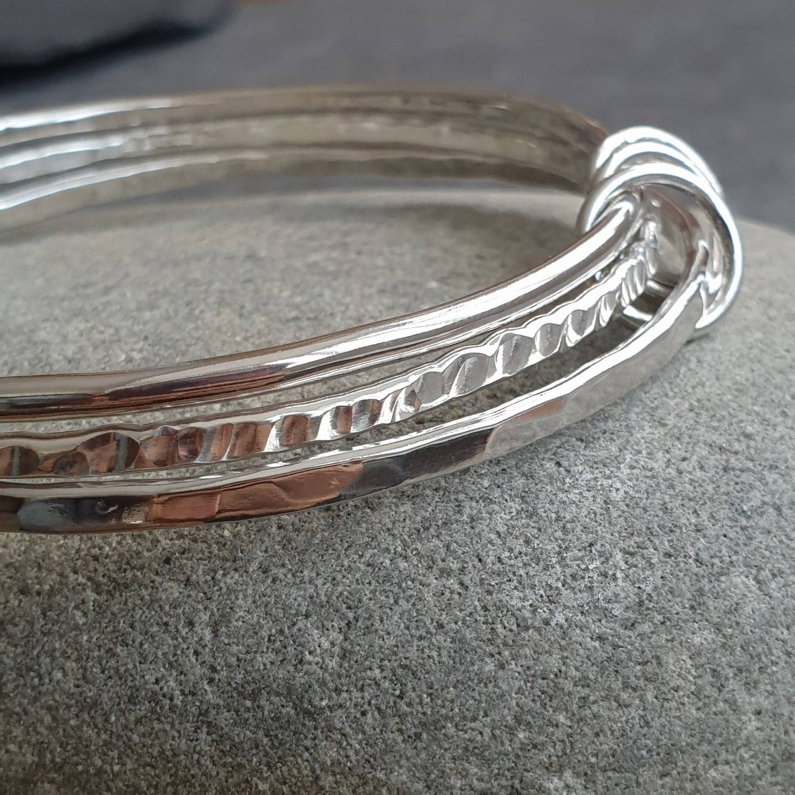 Silver Bangle Trio Triple Bangle Set Linked Rings Bangle | Etsy