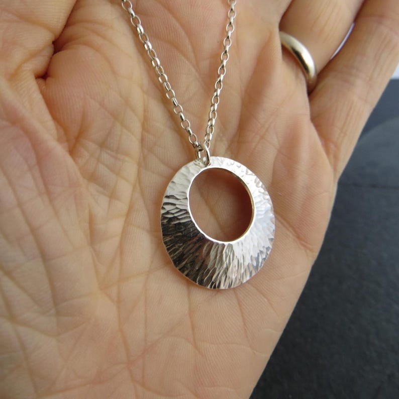 Sterling silver circle pendant Textured disc necklace | Etsy