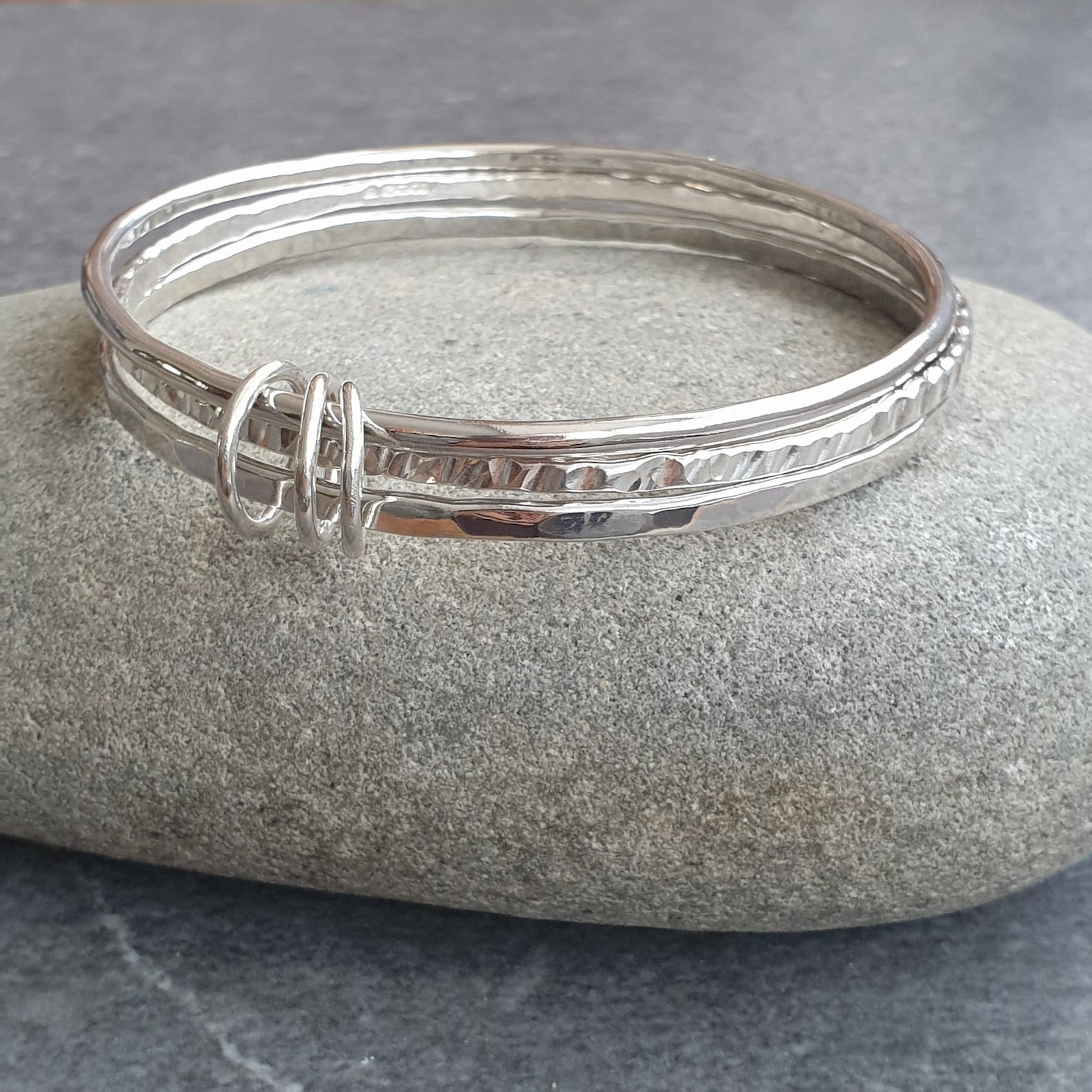 Silver Bangle Trio Triple Bangle Set Linked Rings Bangle | Etsy