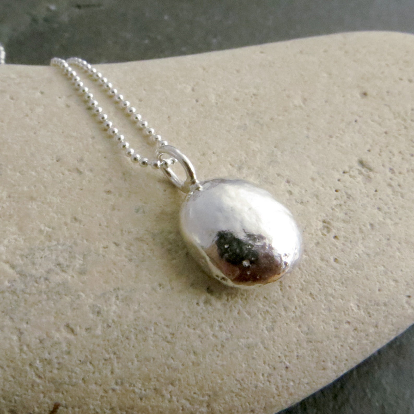 Recycled Silver Pebble Pendant Minimalist Sterling Nugget - Etsy