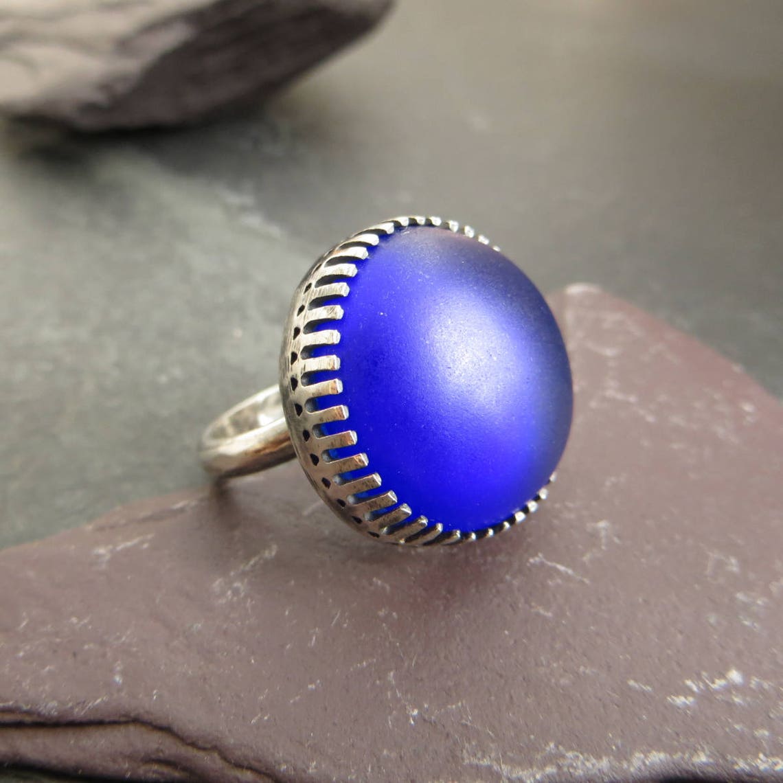 Cobalt Blue Glass Cocktail Ring Large Statement Ring | Etsy UK