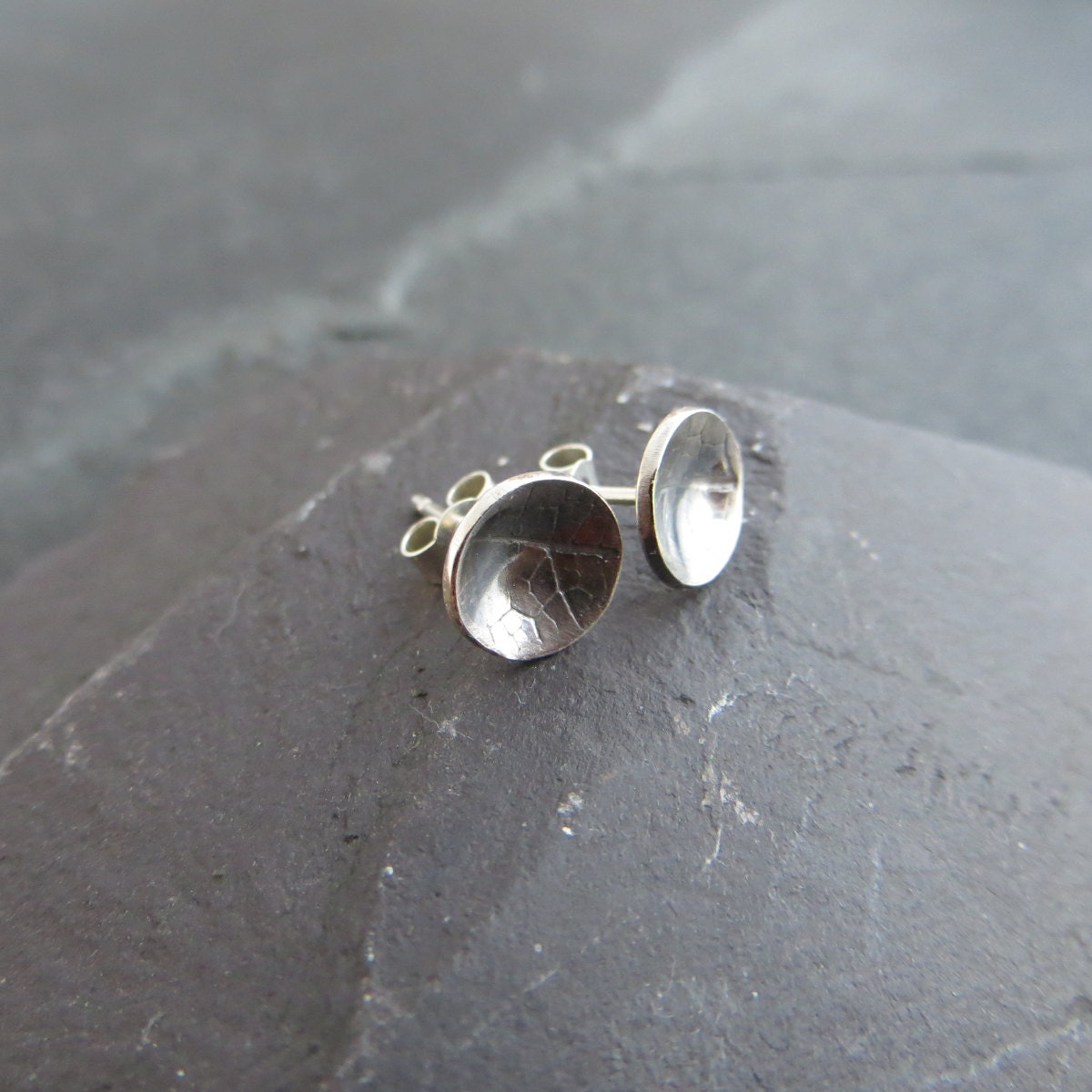 Leaf Print Texture Earrings Small Round Studs Oxidised | Etsy UK