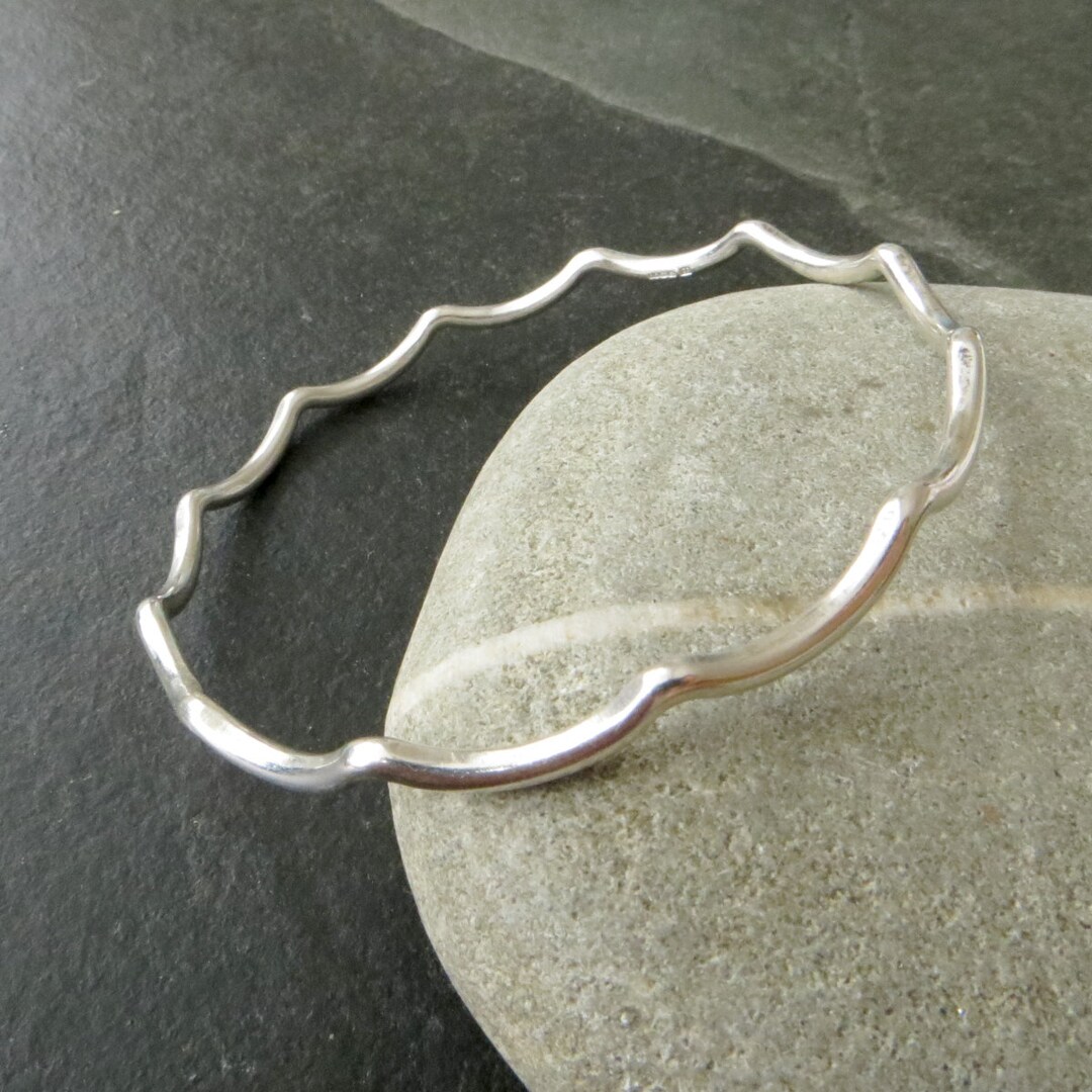 Silver Scallop Bangle, Sterling Wave Bracelet, 925 Hallmarked Stacking ...