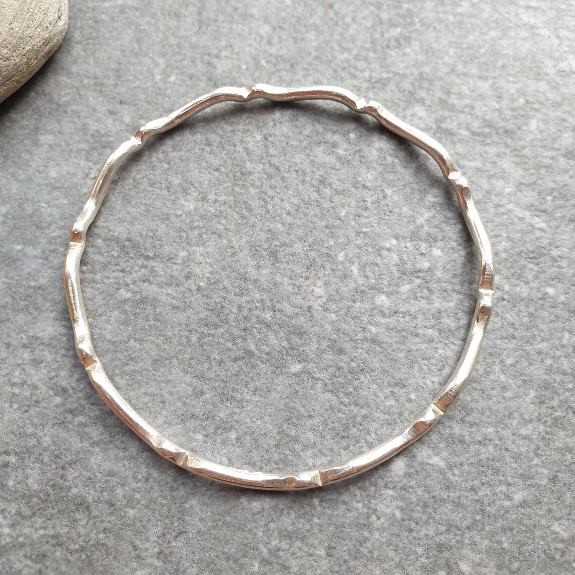Silver Wave Bangle, Solid Silver Stacking Bracelet, Scalloped Edge ...