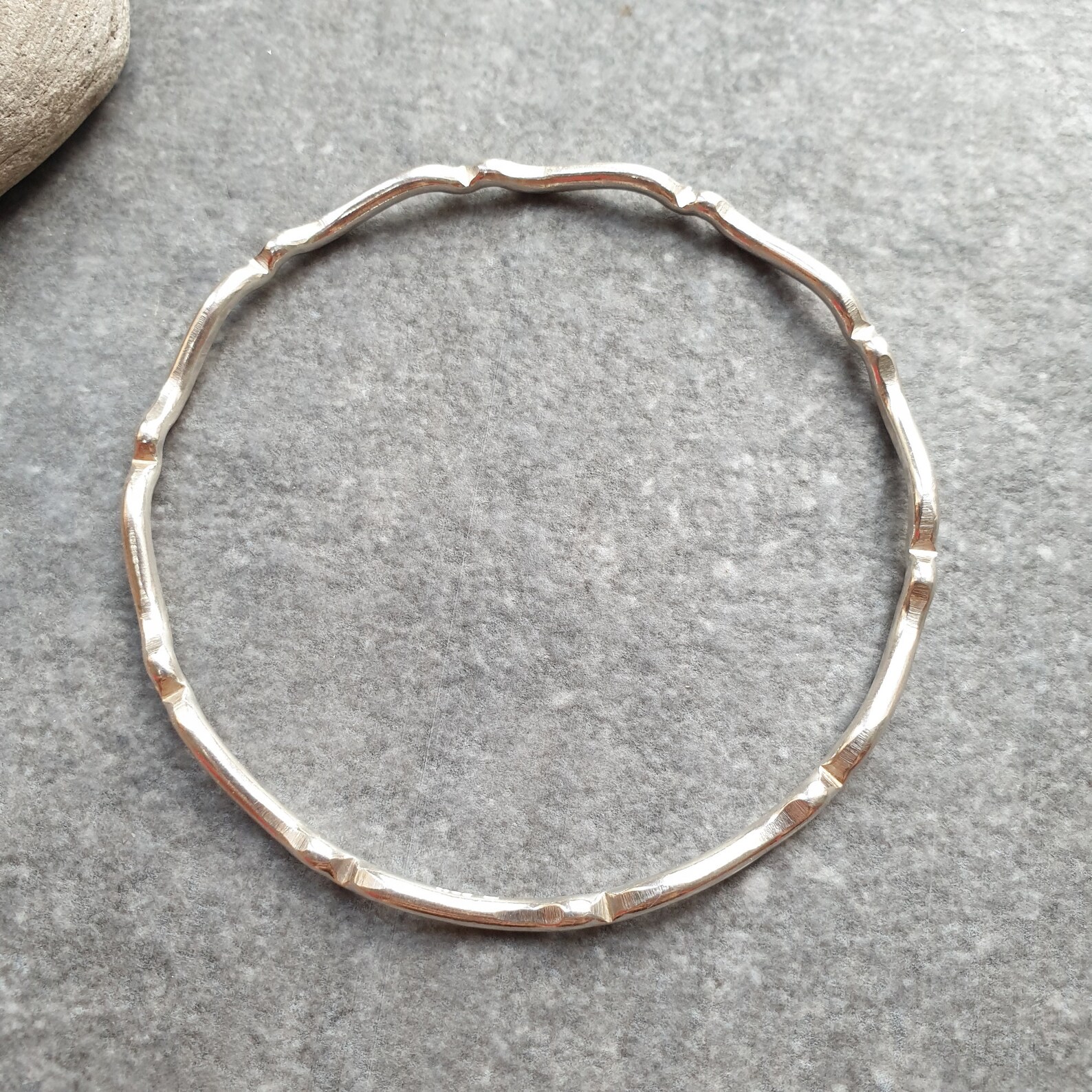 Silver Wave Bangle Solid Silver Stacking Bracelet Scalloped - Etsy