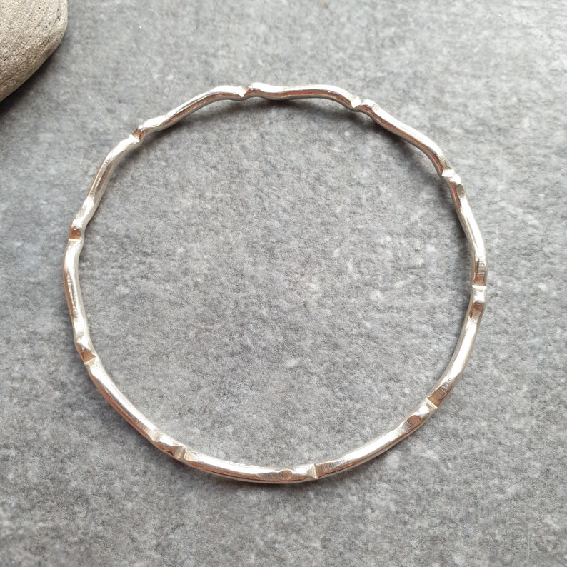 Silver Wave Bangle, Solid Silver Stacking Bracelet, Scalloped Edge ...
