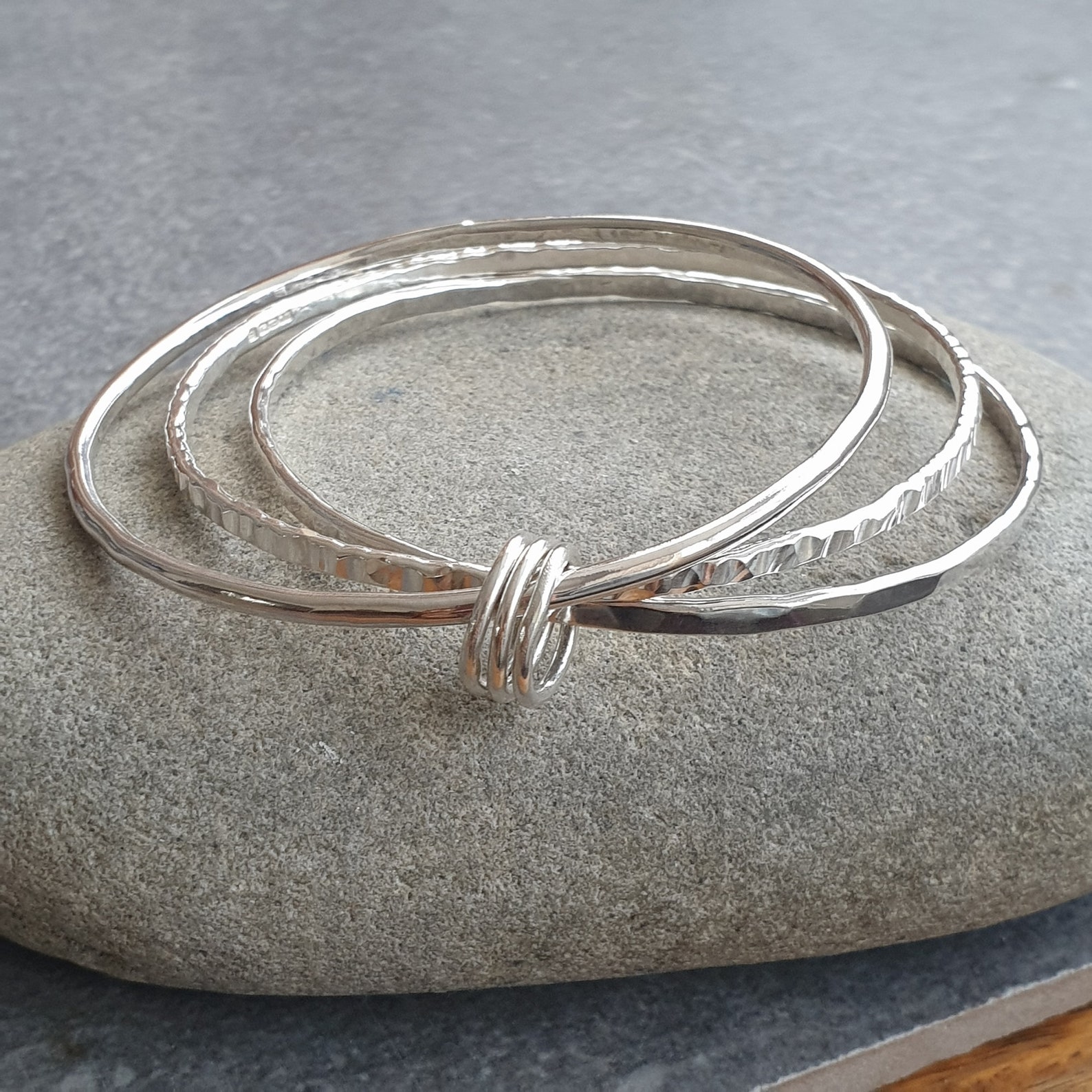 Silver Bangle Trio Triple Bangle Set Linked Rings Bangle - Etsy