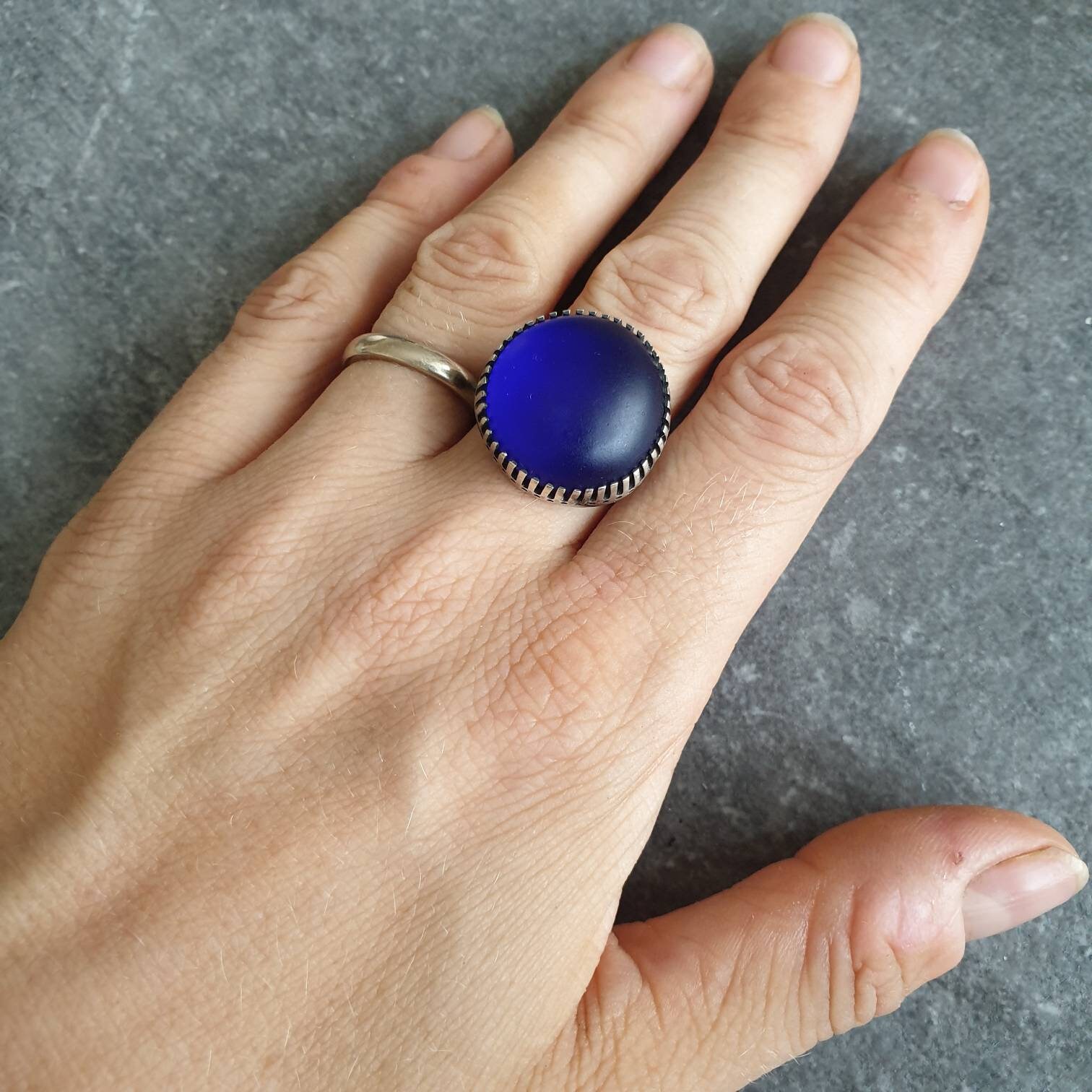 Cobalt Blue Glass Cocktail Ring Large Statement Ring | Etsy UK