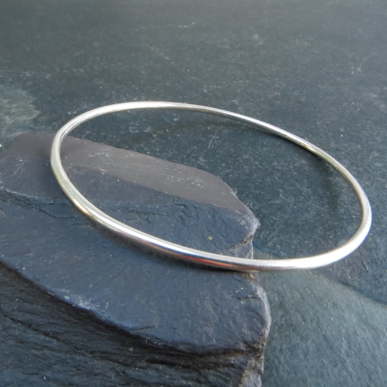 Silver Skinny Bangle Slim Stacking Bracelet Solid 925 | Etsy UK