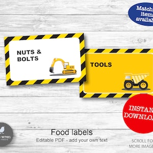 Instant Download, Construction Party Food Labels, Construction Food ...