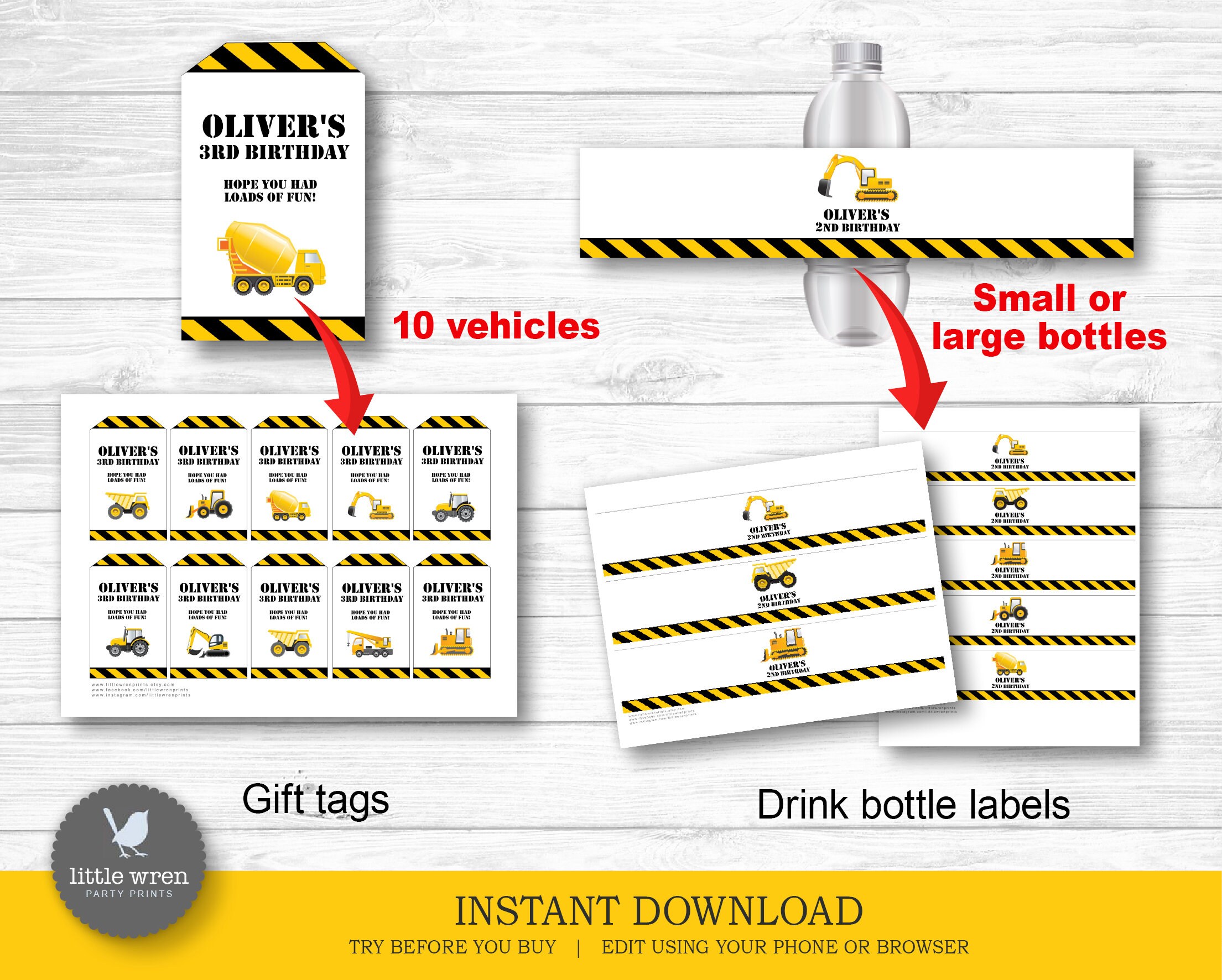 Construction Party Food Labels, INSTANT DOWNLOAD, Food Tags, Printable ...