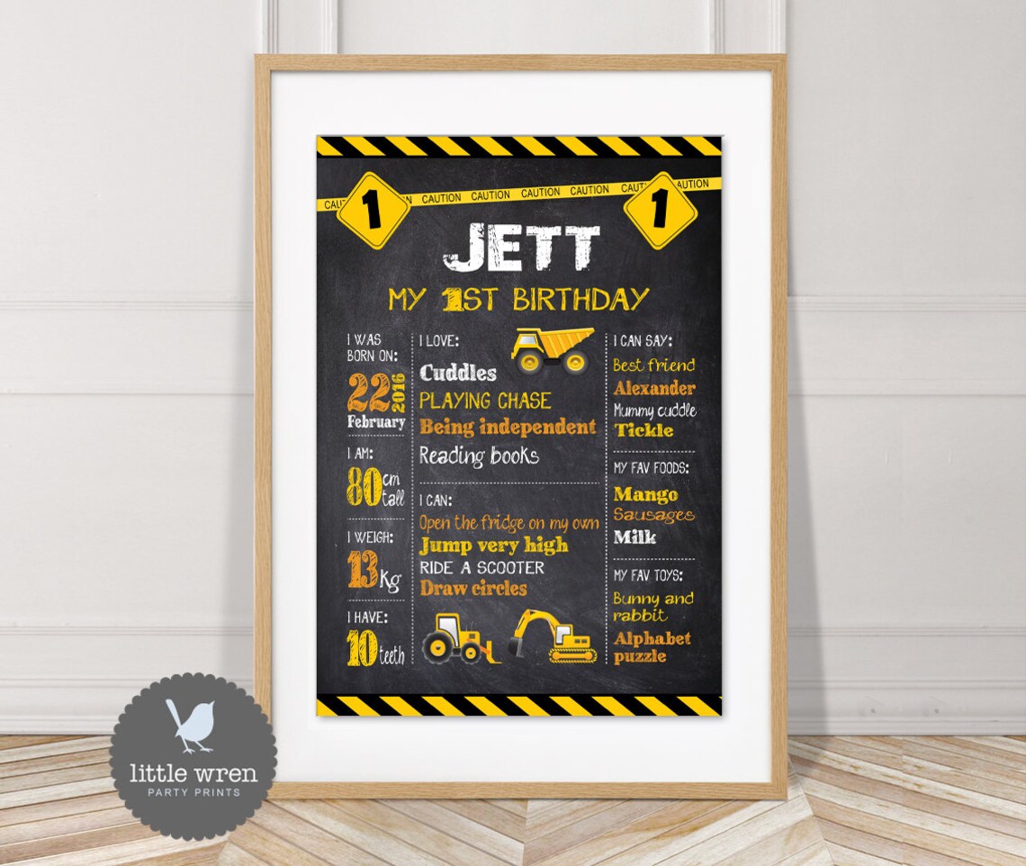 Construction Chalkboard Print, Milestone Poster, Birthday Board, Dump ...