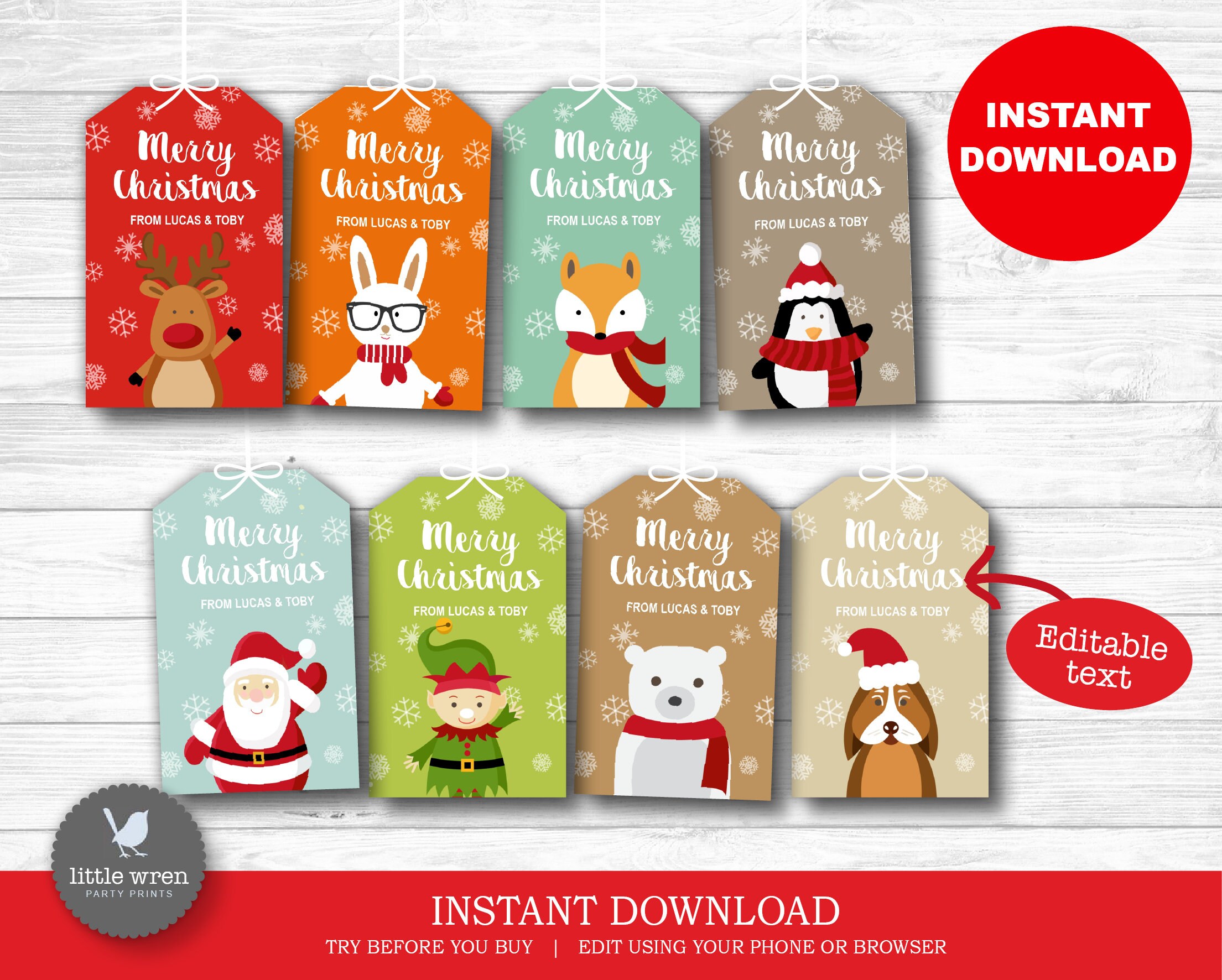 Personalised Christmas Gift Tag, INSTANT DOWNLOAD, Editable Gift Card ...