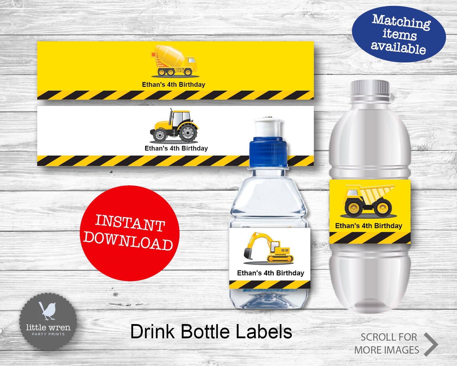 Construction Party Water Bottle Labels INSTANT DOWNLOAD | Etsy
