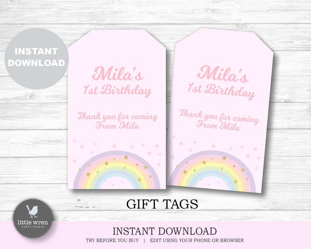 Rainbow Gift Tags, INSTANT DOWNLOAD, Pastel Rainbow, Birthday Party ...