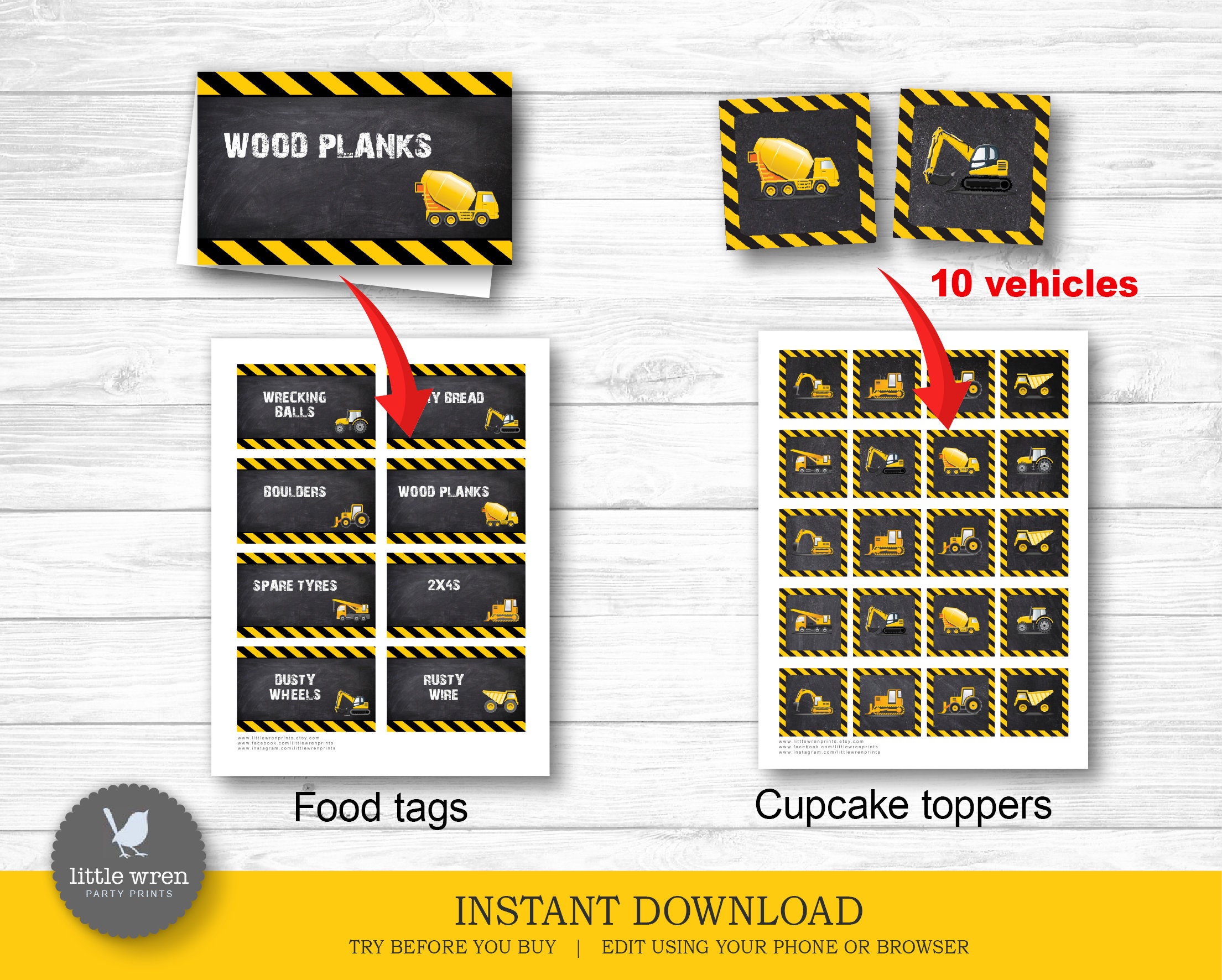 Construction Party Gift Tags, INSTANT DOWNLOADS, Construction Birthday ...
