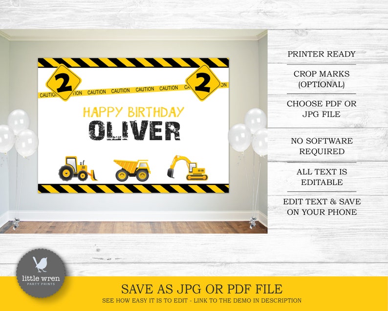 Construction Backdrop, INSTANT DOWNLOAD, Banner, Poster, Construction ...
