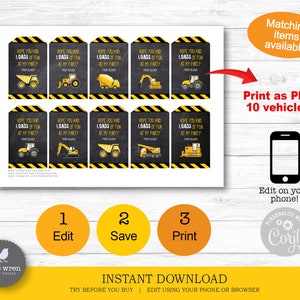 Construction Party Gift Tags, INSTANT DOWNLOADS, Construction Birthday ...