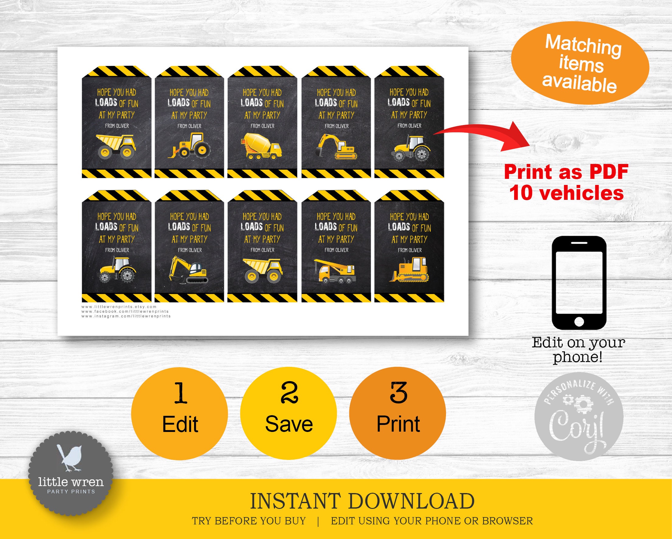 Construction party gift tags INSTANT DOWNLOADS Construction | Etsy