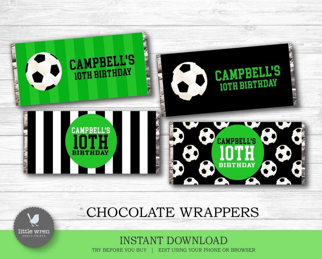 Soccer Chocolate Wrappers, INSTANT DOWNLOAD, Football Birthday Party ...