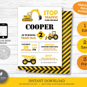 Construction Party Decorations, INSTANT DOWNLOAD, Birthday Party, 5 ...