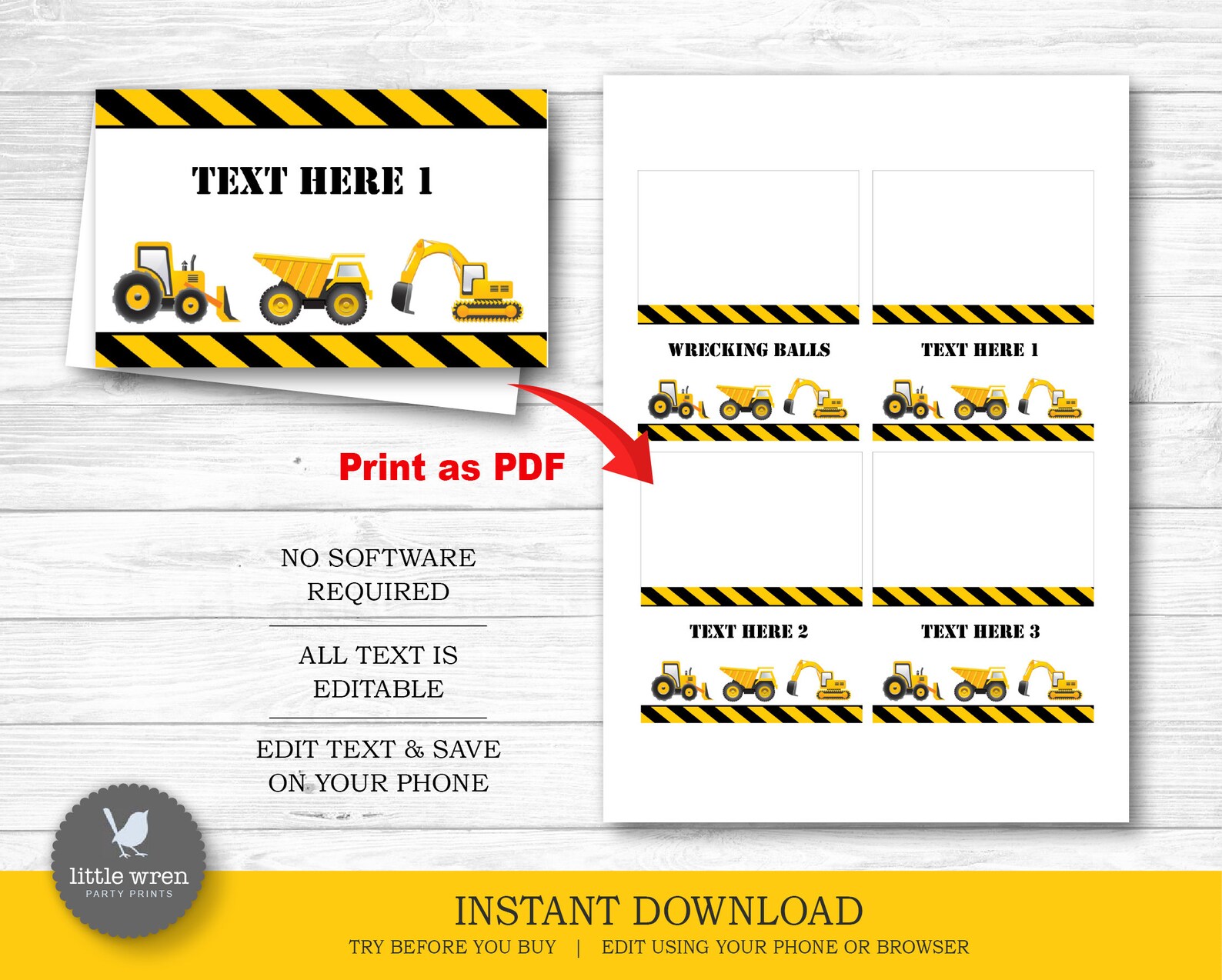 Construction Party Food Labels, INSTANT DOWNLOAD, Food Tags, Printable ...