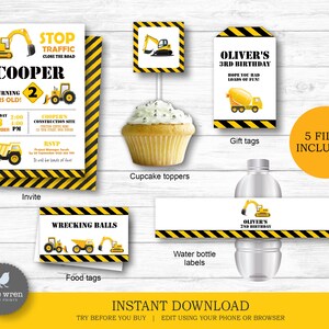 Construction Water Bottle Labels, INSTANT DOWNLOAD, Construction ...