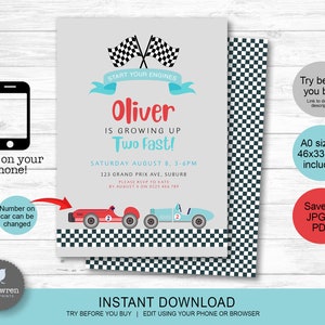 Racing Car Invitation, INSTANT DOWNLOAD, Vintage Car Invite, Roadster ...