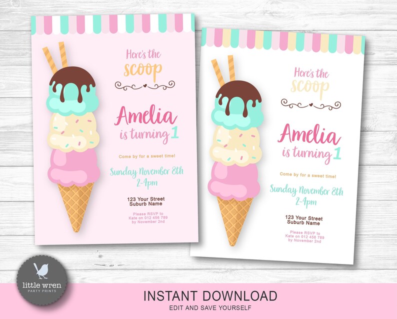 Ice Cream Party Invitation INSTANT DOWNLOAD Two Sweet - Etsy