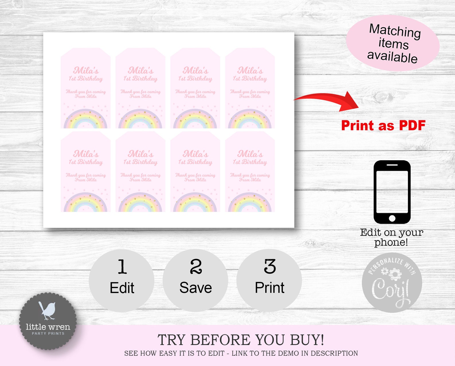 Rainbow Gift Tags INSTANT DOWNLOAD Pastel Rainbow Birthday - Etsy