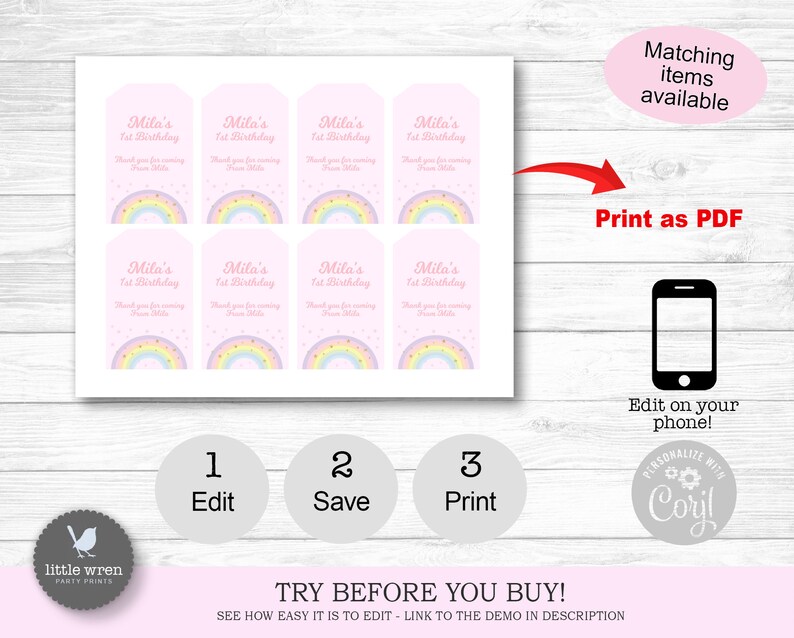 Rainbow Gift Tags INSTANT DOWNLOAD Pastel Rainbow Birthday - Etsy