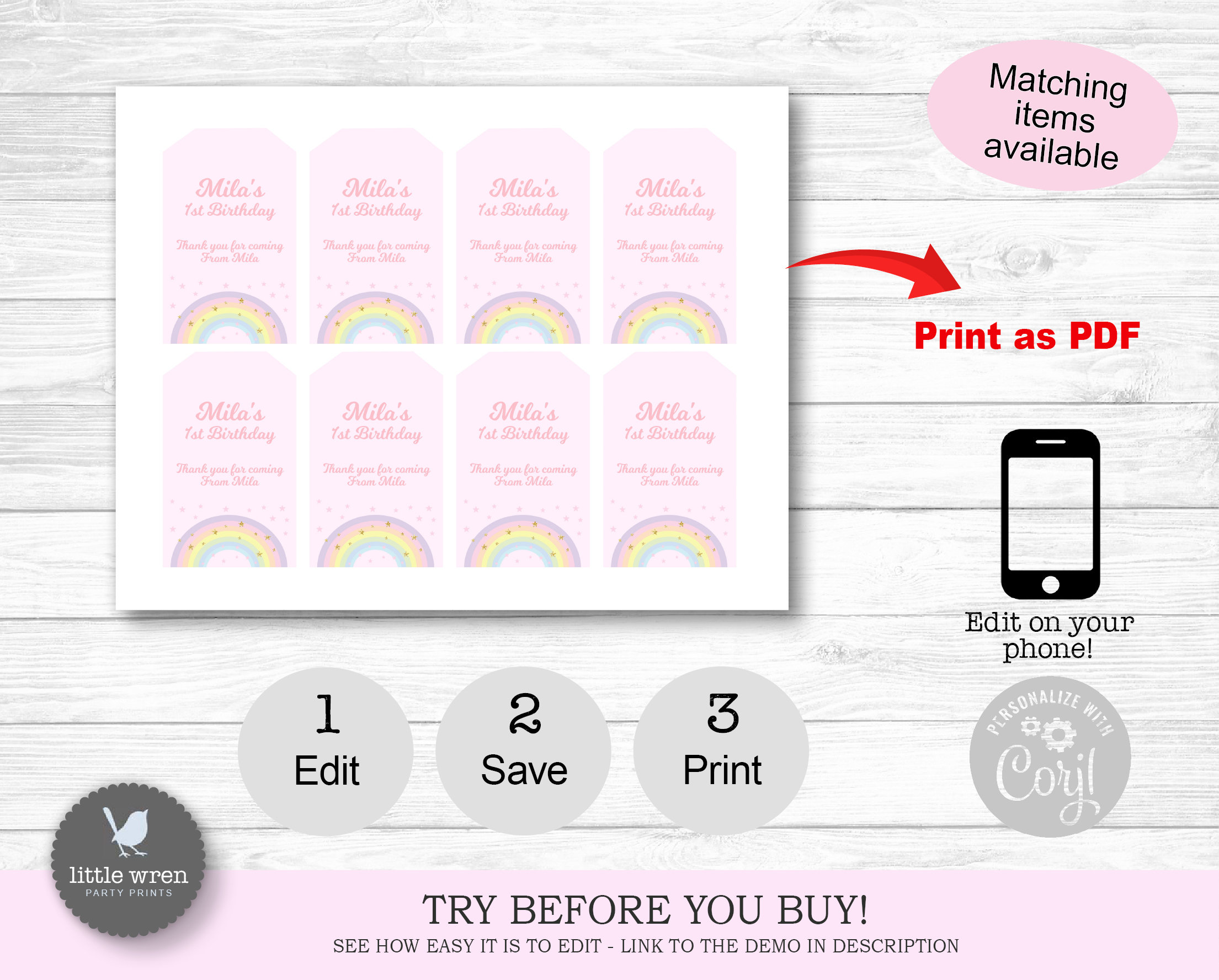 Rainbow Gift Tags INSTANT DOWNLOAD Pastel Rainbow Birthday | Etsy Australia