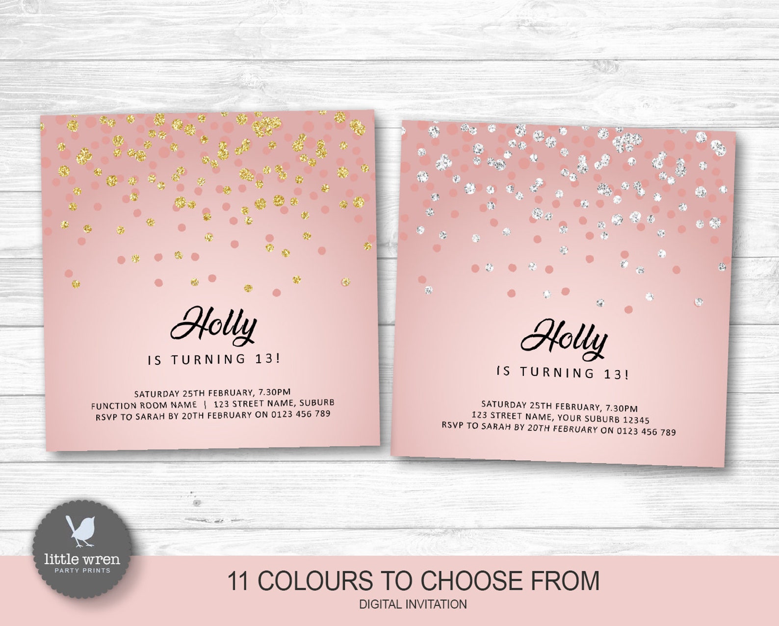 Metallic Birthday Party Invitation, Black Gold Invitation, Black Silver ...