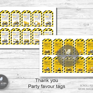 Instant Download, Construction Thank You Tag, Party Bag Tag, Party ...
