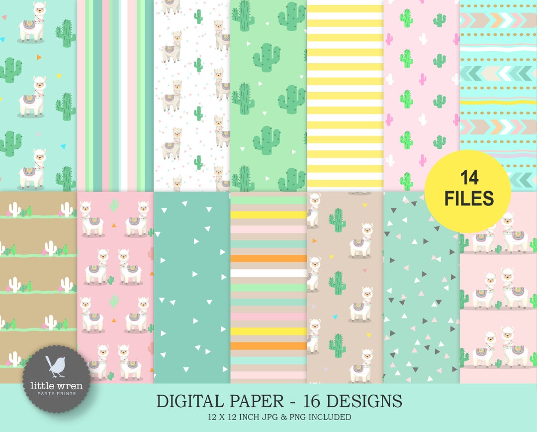 Llama Digital Paper, INSTANT DOWNLOAD, Cactus, Fiesta, Alpaca Paper ...