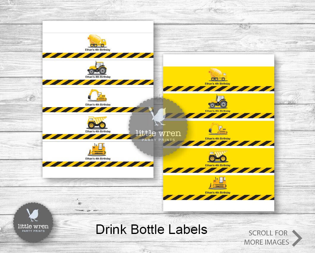 Construction Party Water Bottle Labels INSTANT DOWNLOAD | Etsy