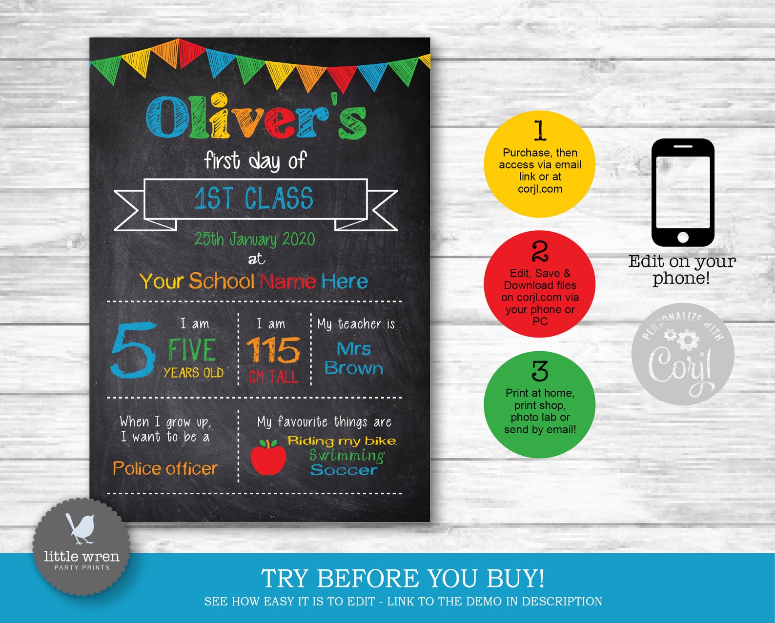 Back to School Poster, INSTANT DOWNLOAD, First Day of School ...