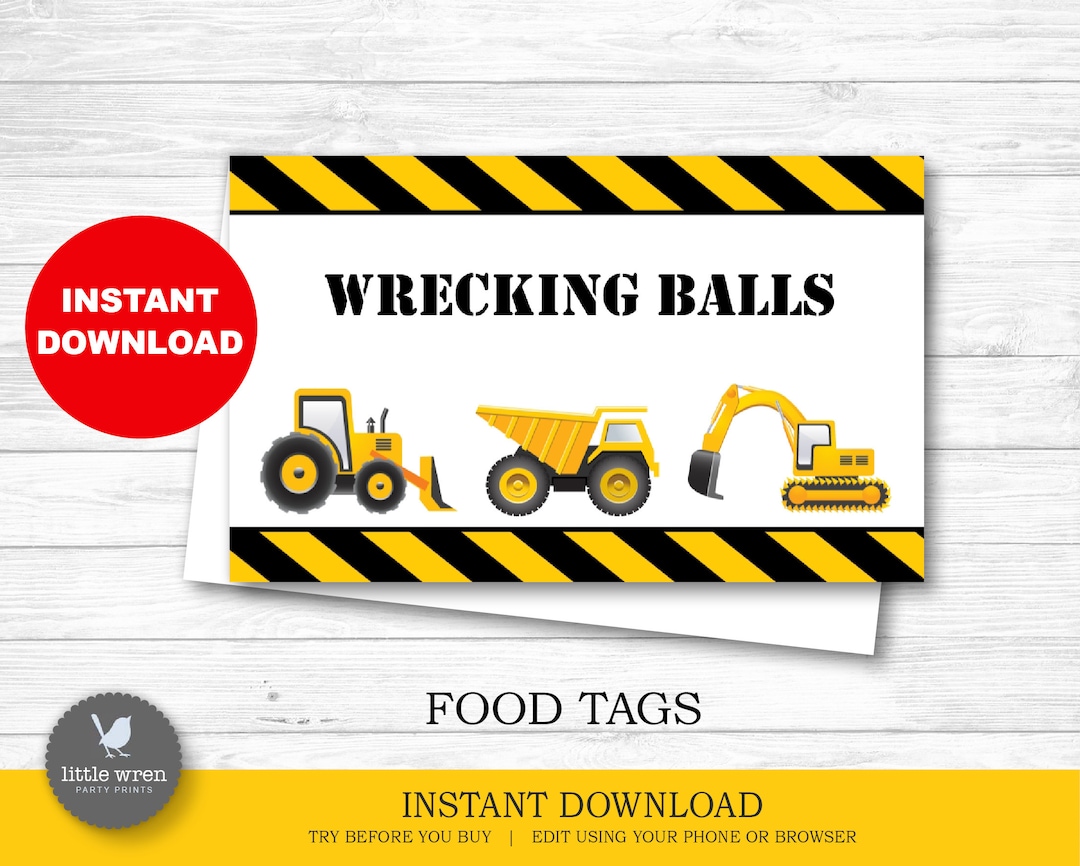 Construction Party Food Labels, INSTANT DOWNLOAD, Food Tags, Printable ...