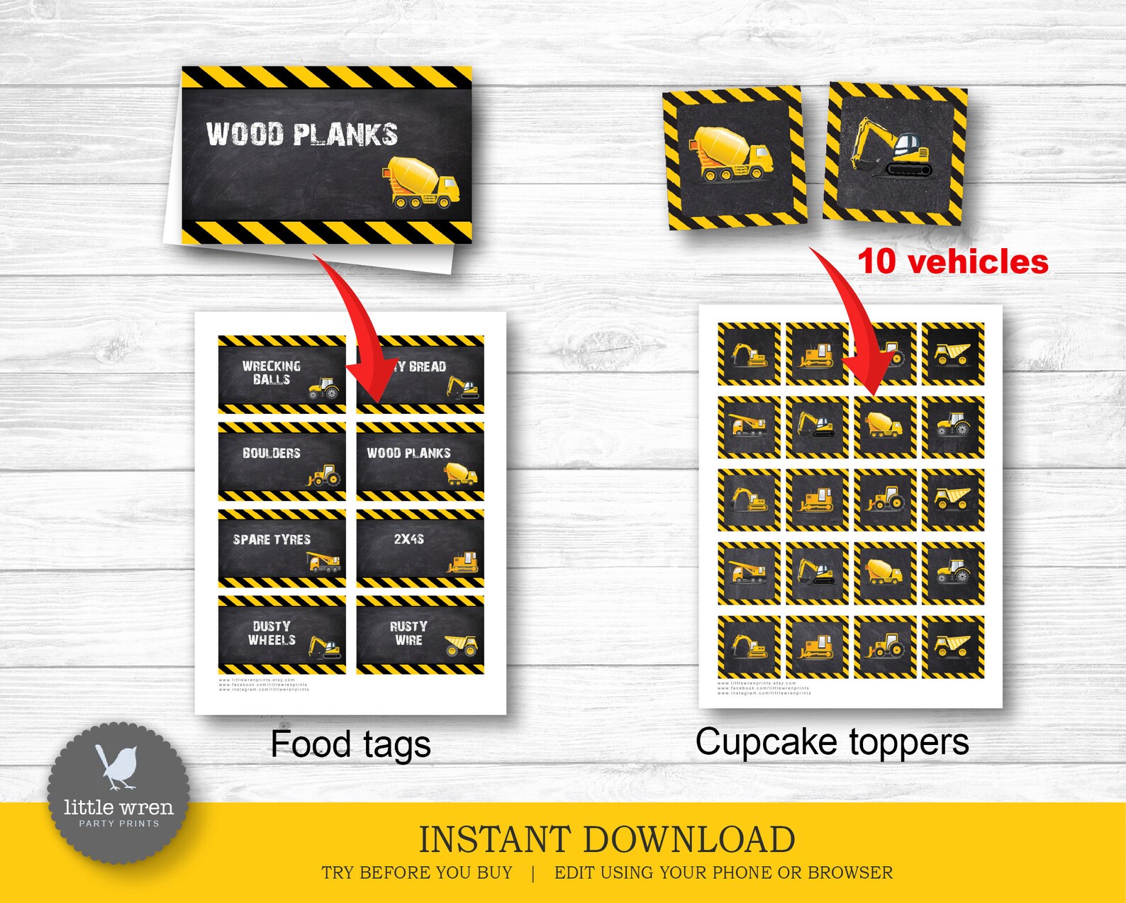 Construction Party Food Labels, INSTANT DOWNLOAD, Food Tags, Printable ...