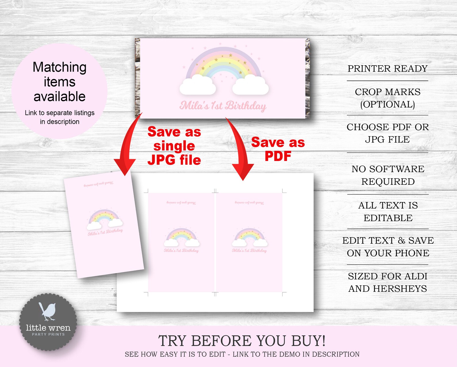 Rainbow Chocolate Wrapper, INSTANT DOWNLOAD, Pastel Rainbow, Birthday ...
