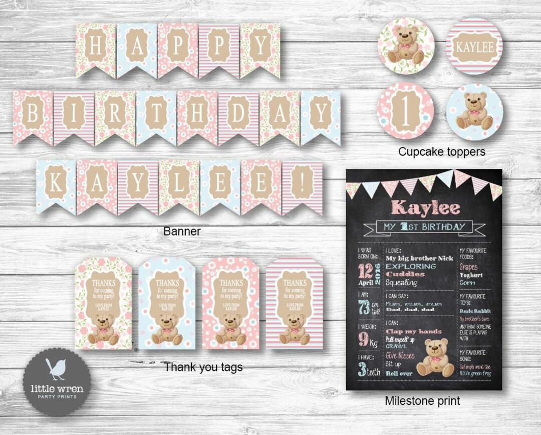 Teddy Bear Decorations, Chalkboard Print, Teddy Bear Party, Milestone ...