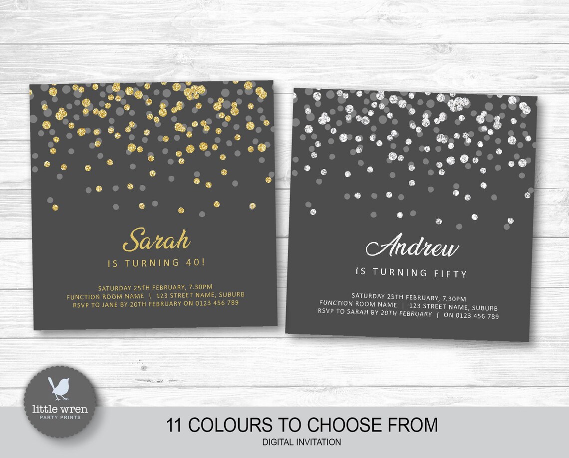 Metallic Birthday Party Invitation Black Gold Invitation - Etsy Australia