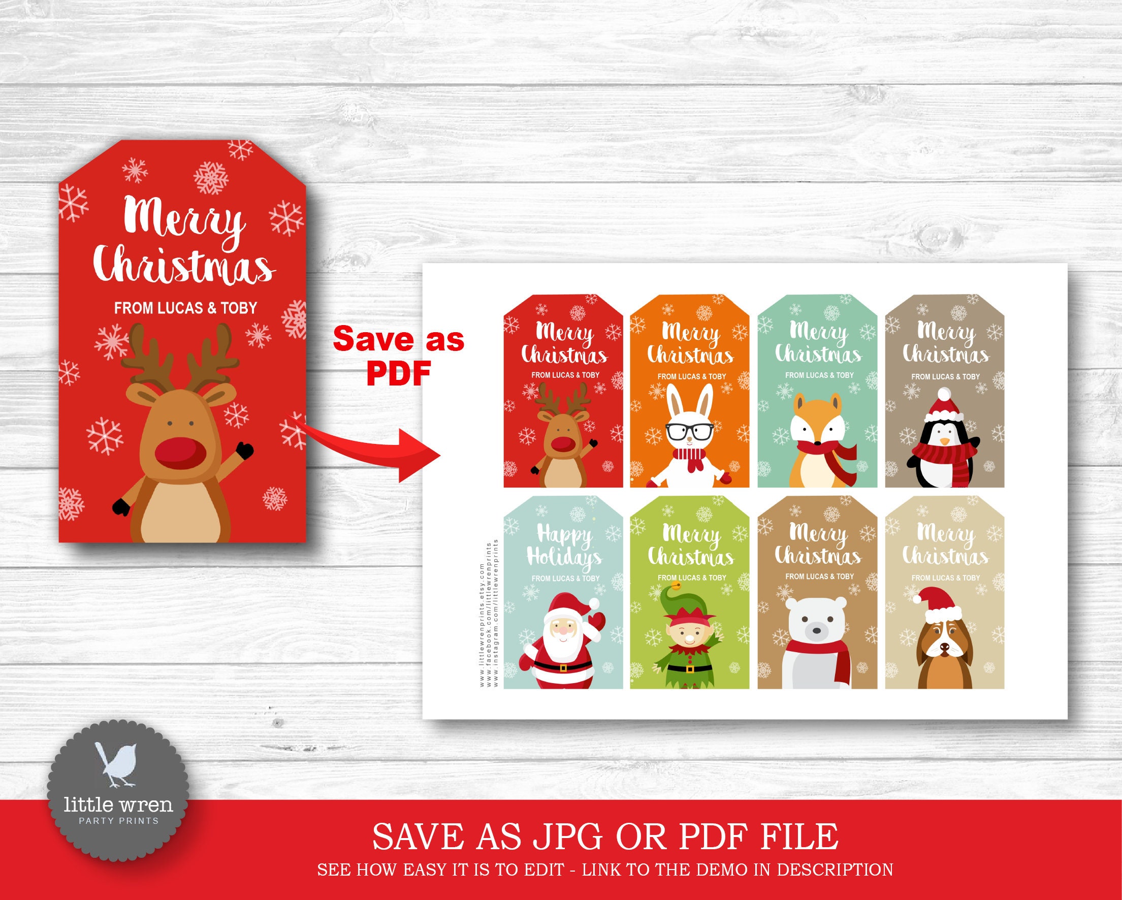 Personalised Christmas Gift Tag, INSTANT DOWNLOAD, Editable Gift Card ...