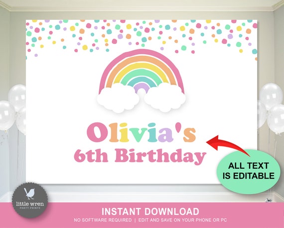 Rainbow Party Backdrop INSTANT DOWNLOAD Poster Banner | Etsy