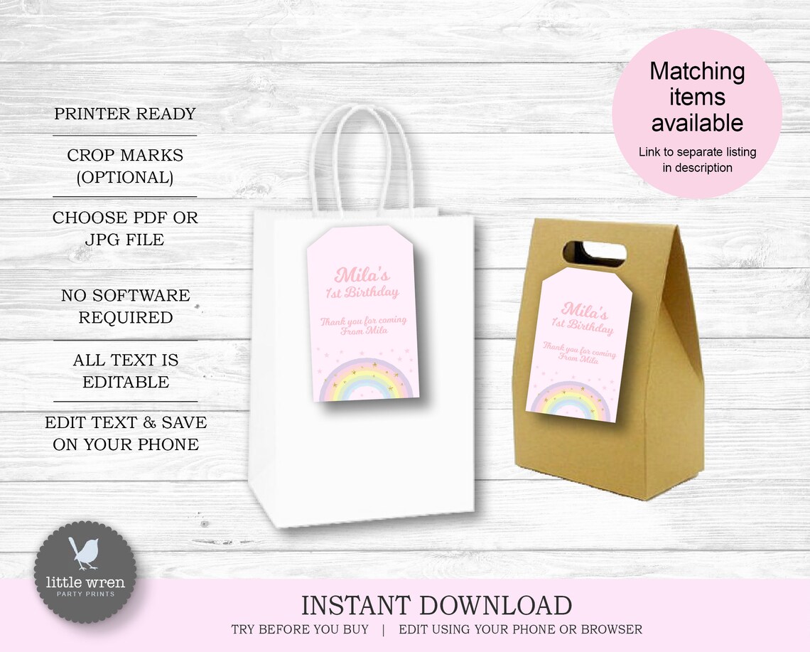 Rainbow Gift Tags INSTANT DOWNLOAD Pastel Rainbow Birthday - Etsy