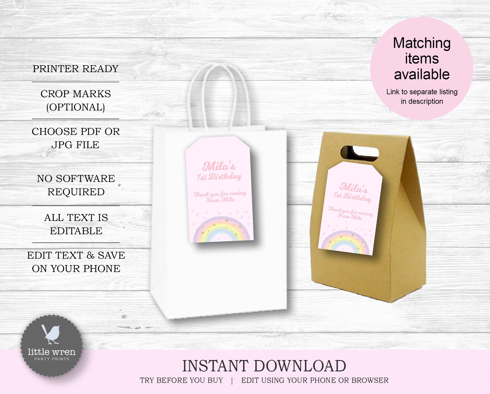 Rainbow Gift Tags INSTANT DOWNLOAD Pastel Rainbow Birthday - Etsy