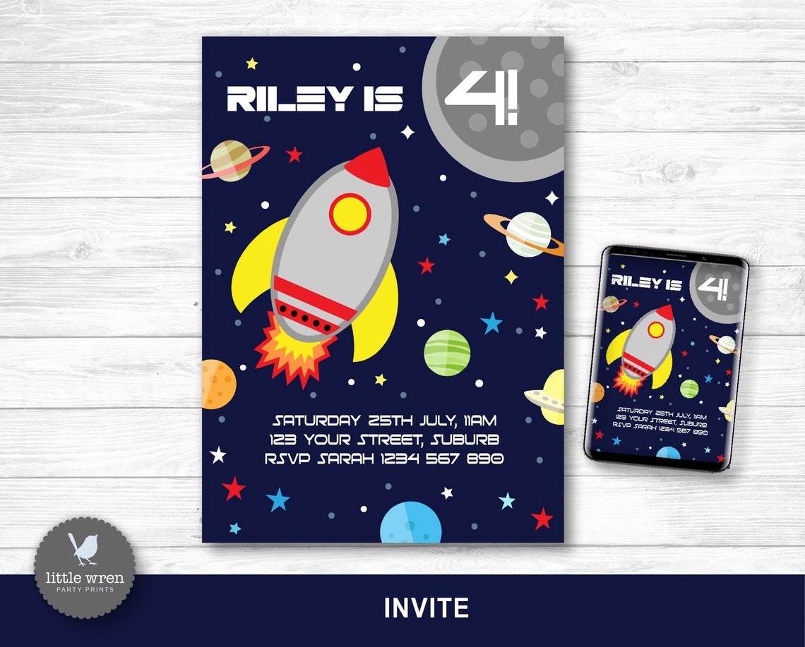 Rocket Birthday Party Decorations, Rocket Invitation, Space Invite ...
