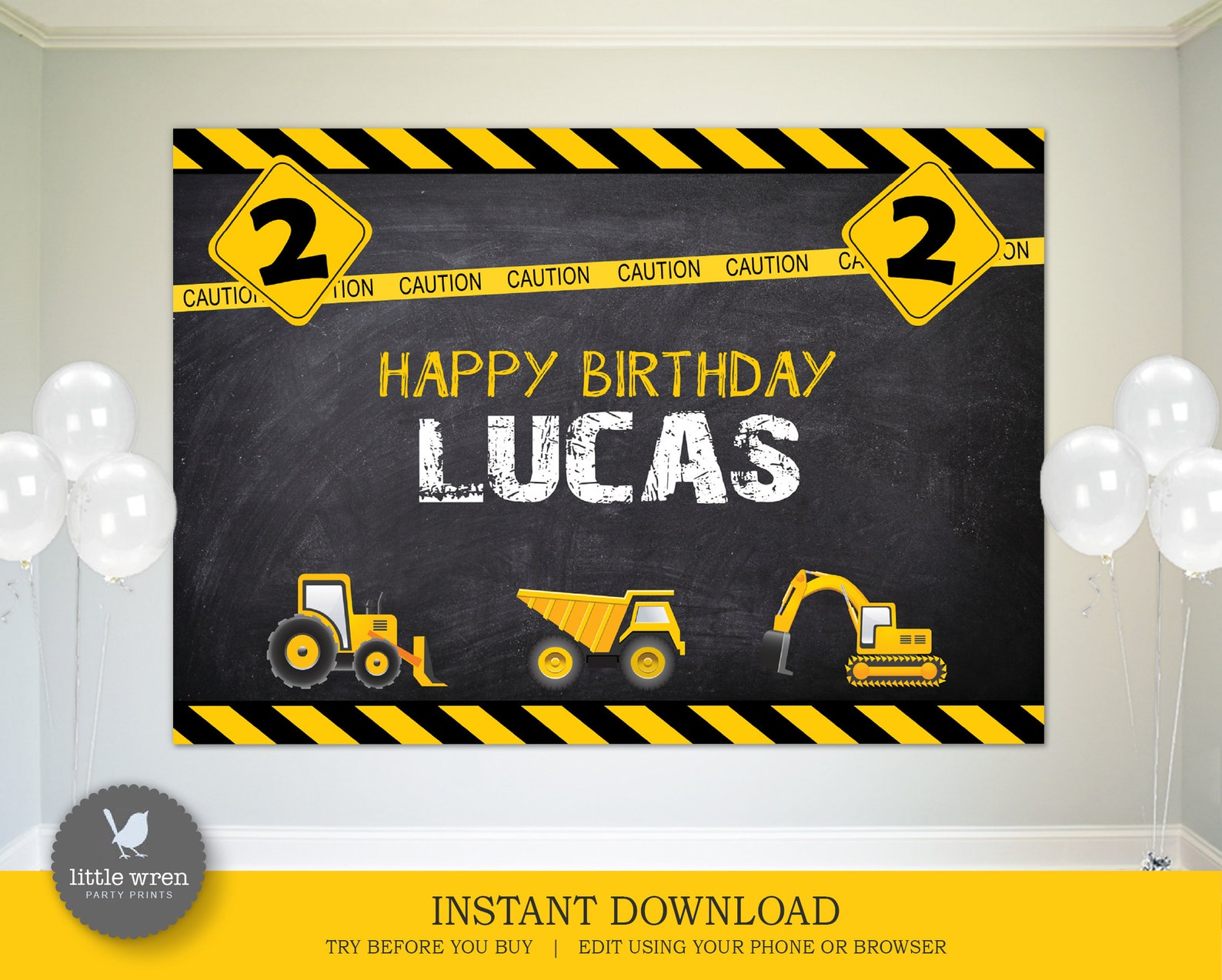 Construction Backdrop INSTANT DOWNLOAD Banner Poster | Etsy